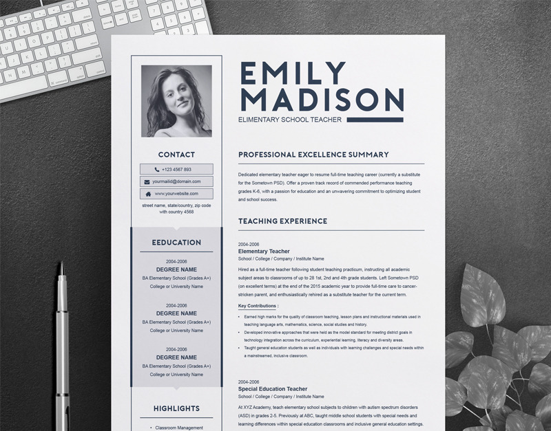 Emily Madison Resume Template #74367 - TemplateMonster