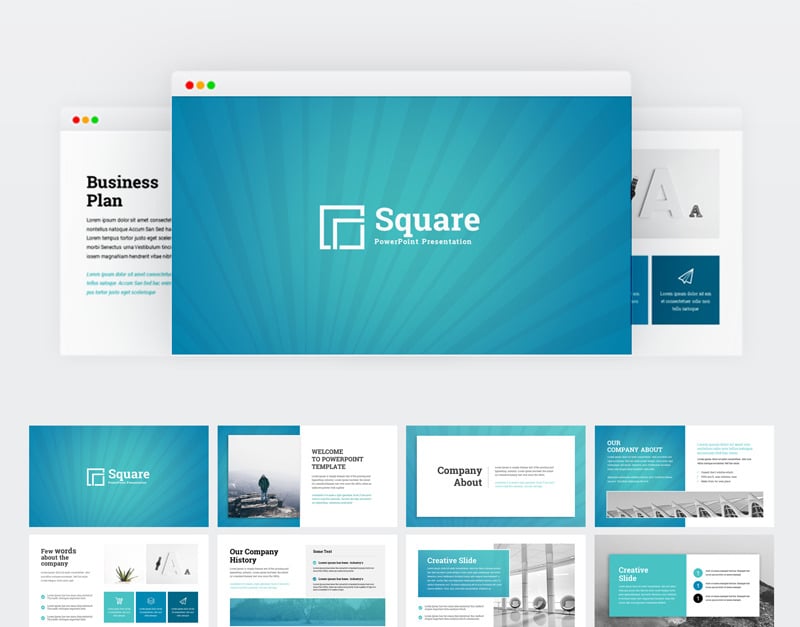 Carré - Modèle PowerPoint de plan d'affaires moderne et créatif