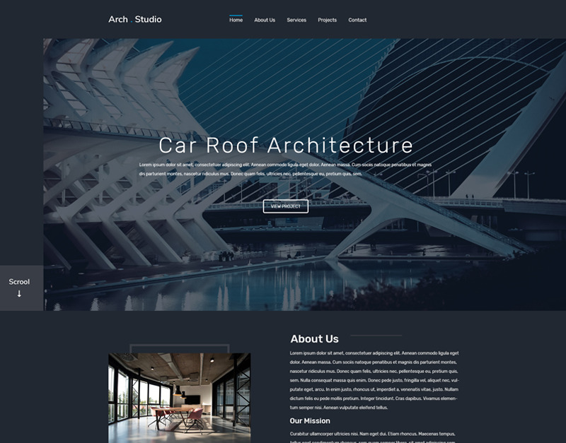 Modello PSD di Arch Studio One Page Architecture