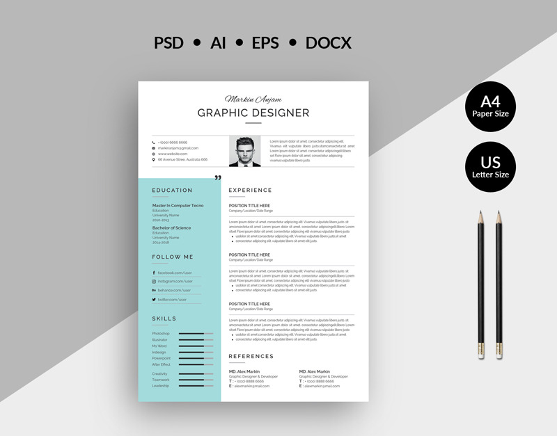 Mild modern och professionell CV-mall - TemplateMonster