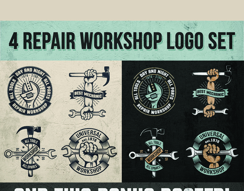 Ensemble de logo d'atelier de réparation - Illustration