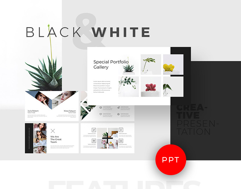 Modèle PowerPoint noir et blanc #78210 - TemplateMonster