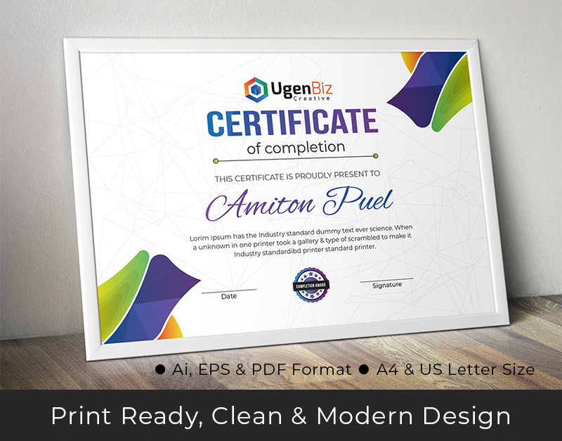 Plantilla de certificado de finalización de arco iris