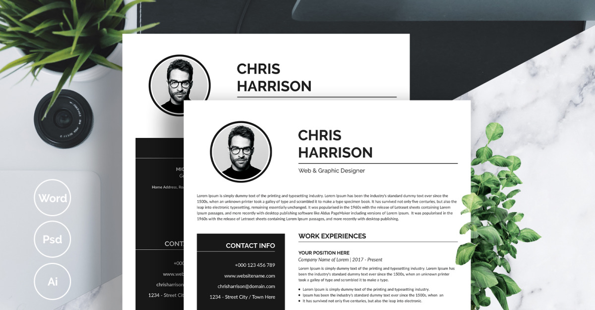 Modelo de currículo de Chris Harrison - TemplateMonster