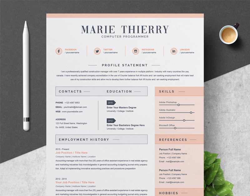 Marie Resume Template #79263 - TemplateMonster