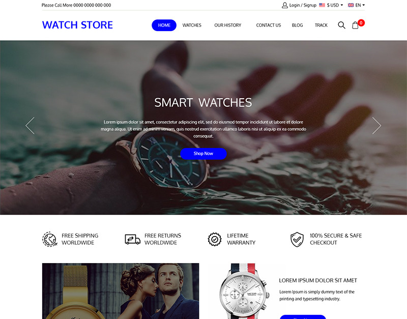 Tienda de relojes: plantilla PSD de comercio electrónico multipropósito