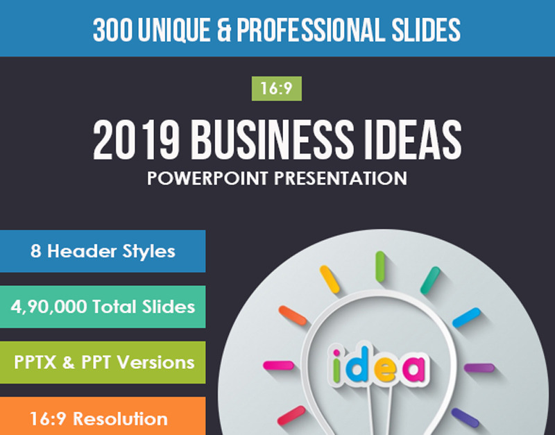 Modello PowerPoint di idee imprenditoriali 2019