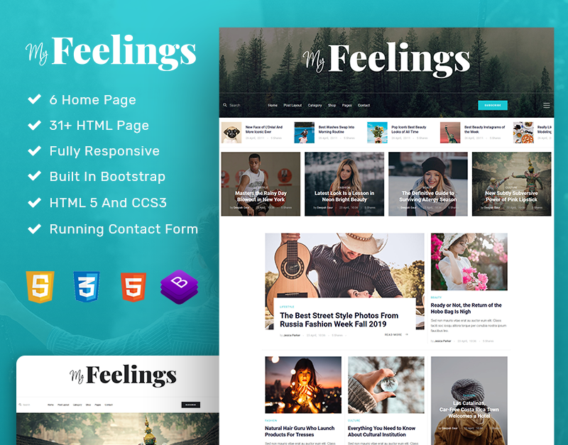 MyFeeling: Modelo de site de blog pessoal - TemplateMonster
