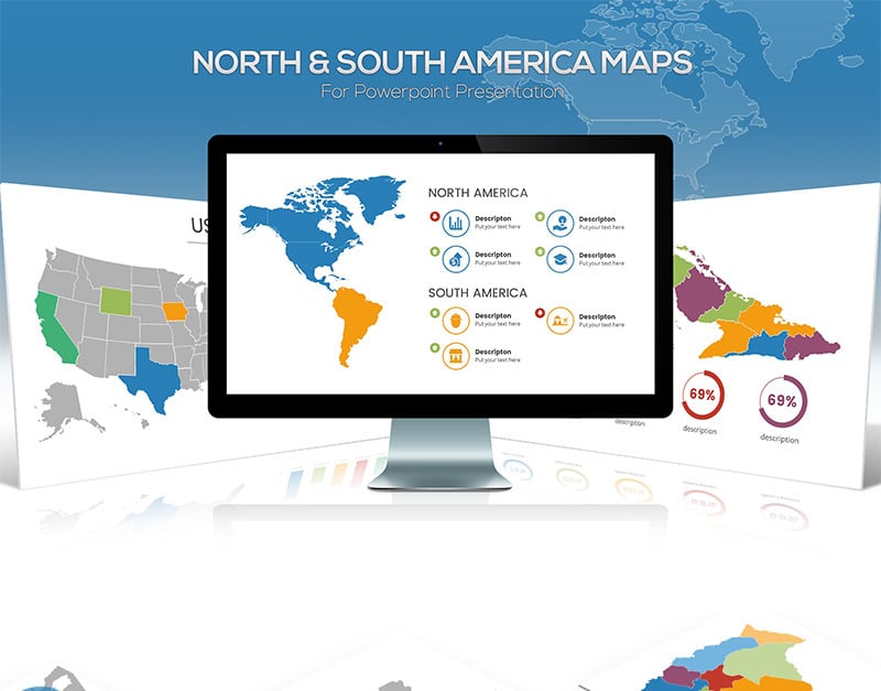 Mapas de América del Norte y del Sur Plantilla de PowerPoint