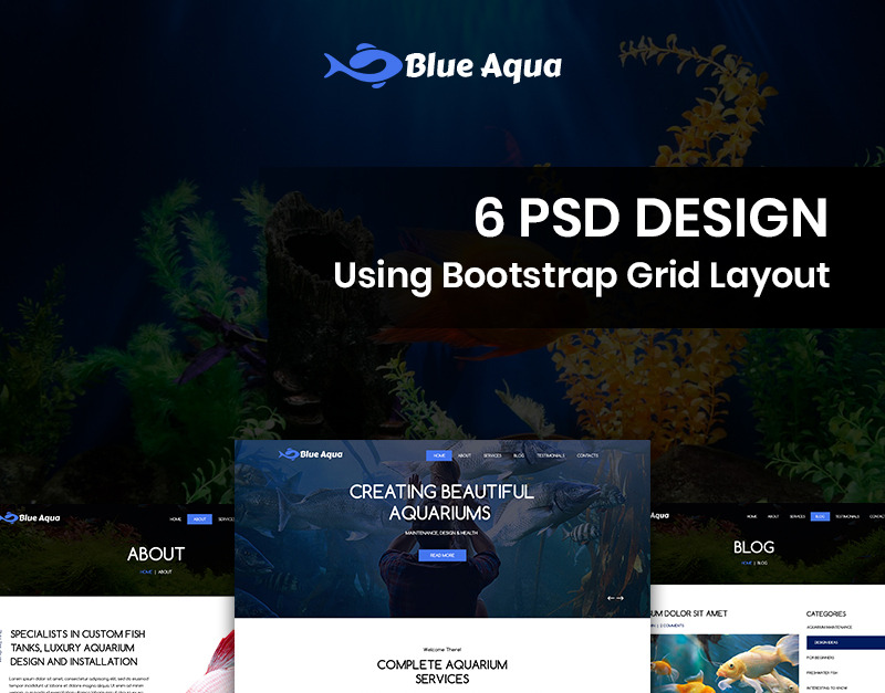 Blue Aqua - Fish Aquariums PSD Template - TemplateMonster