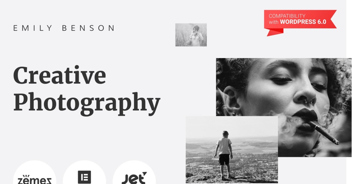 Emily Benson - Photography One page Black&White WordPress Elementor Theme