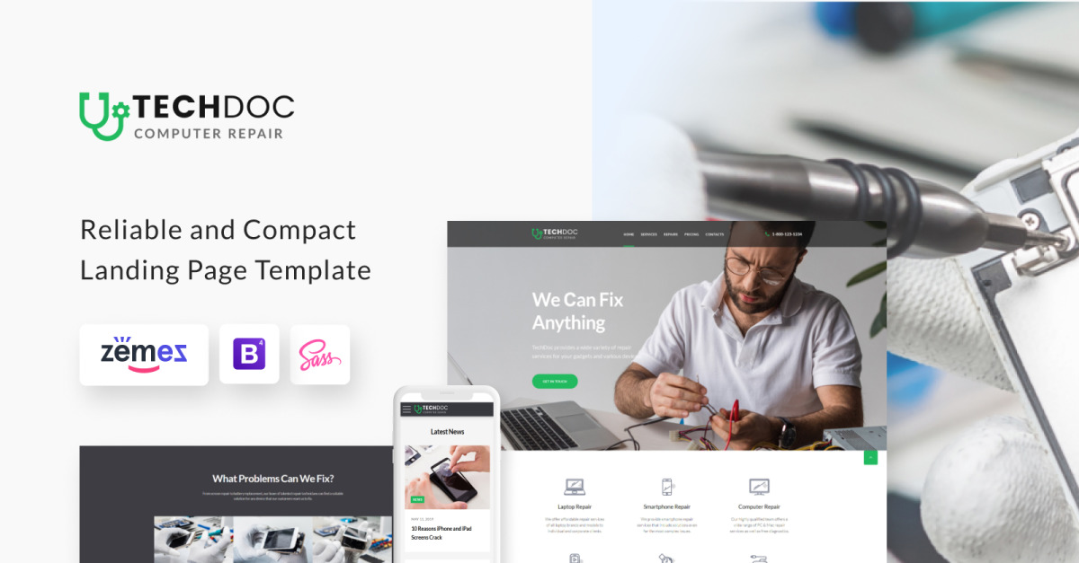 TechDoc - Computer Repair Landing Page Template