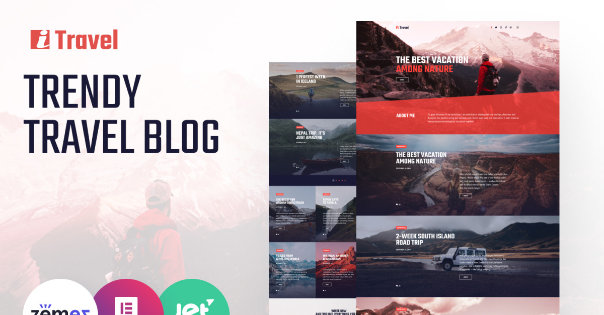 ITravel - Trendy Travel Blog Website Template for Elementor builder WordPress Theme