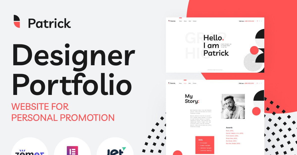 Patrick - Designer Portfolio Website for Personal Promotion WordPress Theme