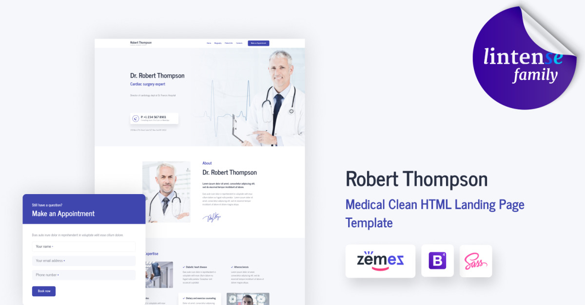 Lintense Doctor - Medical Clean HTML Landing Page Template