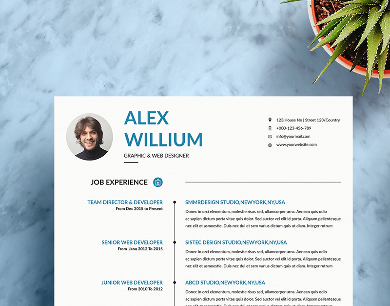 Alex Willium v03 Resume Template #89676 - TemplateMonster