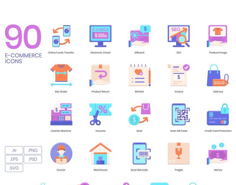 90 E-commerce Icons - Violet Series Set - TemplateMonster