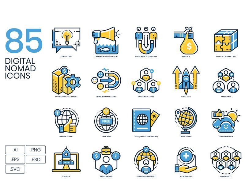 85 Digital Nomad Icons - Kinetic Series Set - TemplateMonster