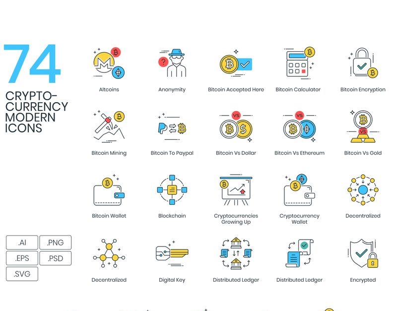 74 Cryptocurrency Icons - ColorPop Series Set