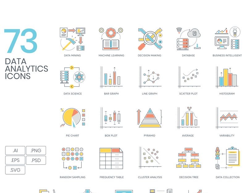 73 Data Analytics Icons - ColorLine Series Set