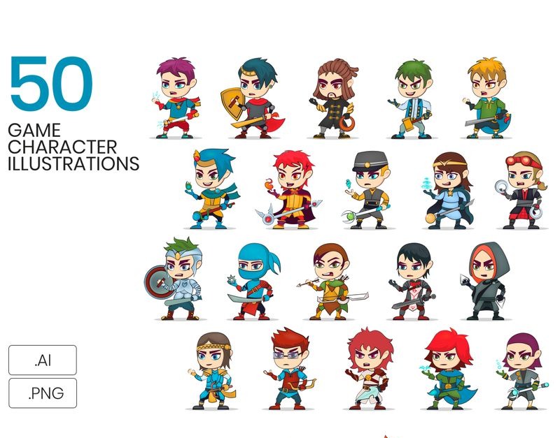 50 Game Character Illustrations Icon Set - TemplateMonster