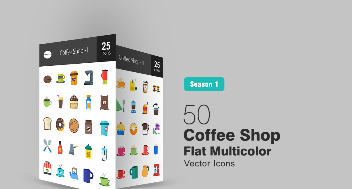 50 Coffee Shop Flat Multicolor Icon Set - TemplateMonster