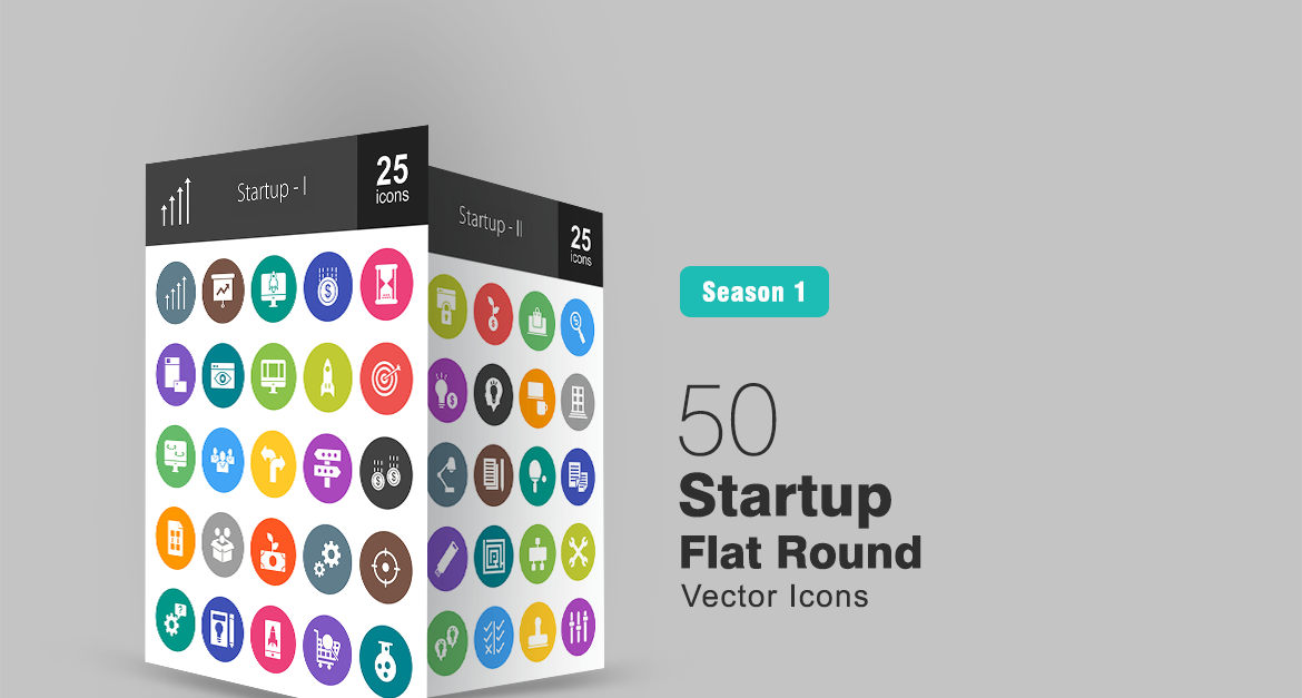 50 Startup Flat Round Icon Set #90931 - TemplateMonster