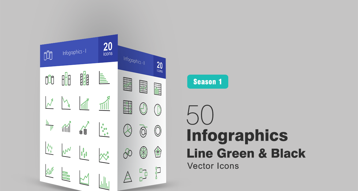 40 Infographics Line Green & Black Icon Set - TemplateMonster