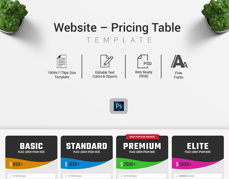 Website – Pricing Table PSD Template - TemplateMonster