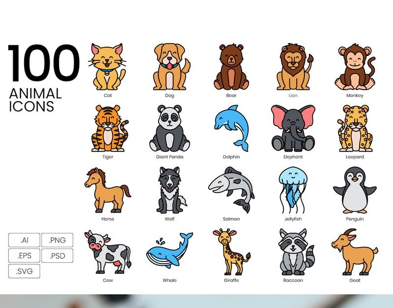 100 Animal Icons - Vivid Series Set #91356 - TemplateMonster