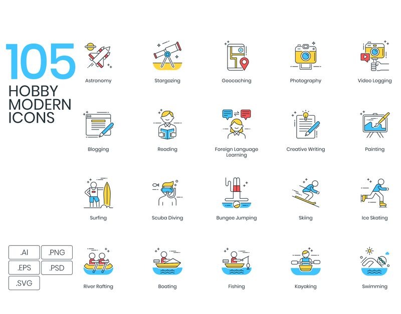 105 Hobby Icons - ColorPop Series Set - TemplateMonster