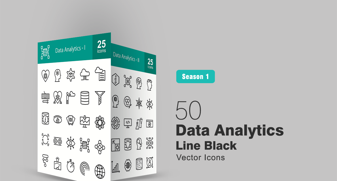 50 Data Analytics Line Icon Set #91747 - TemplateMonster