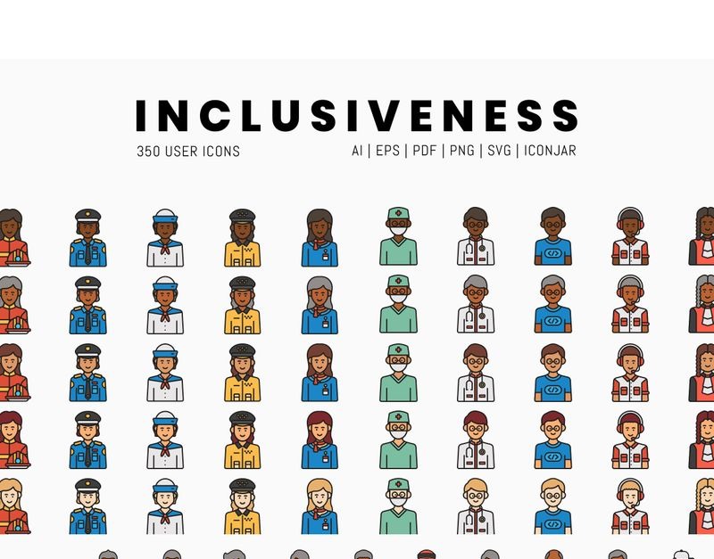 350 Ícones de Inclusão - Conjunto de Série Vivid