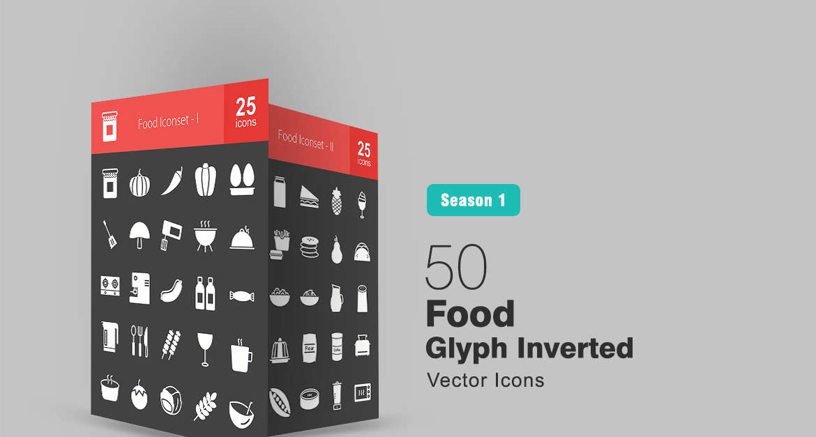 50 Food Glyph Inverted Icon Set #92340 - TemplateMonster