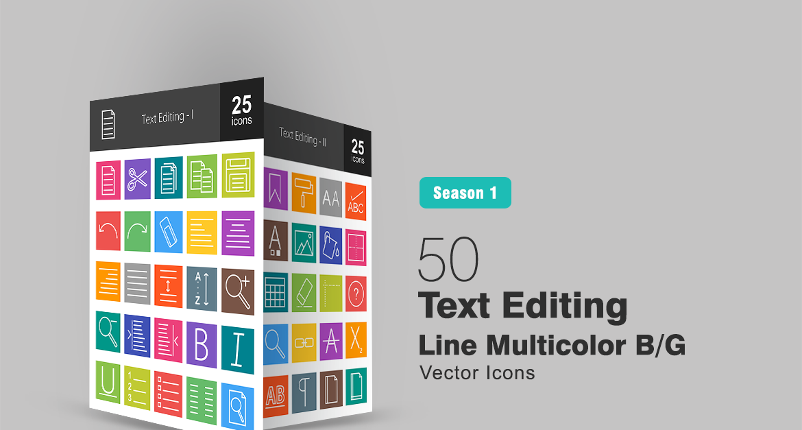 50 Text Editing Line Multicolor B/G Icon Set