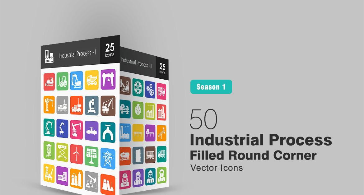 50 Industrial Process Filled Round Corner Icon Set