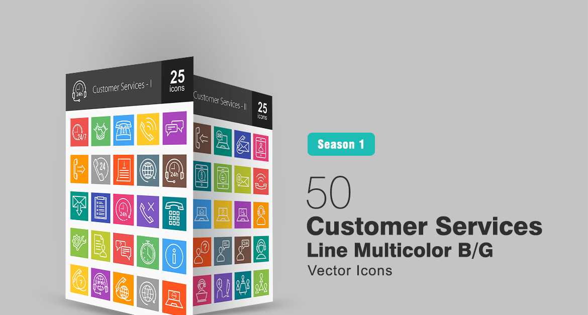 50 Customer Services Line Multicolor B/G Icon Set