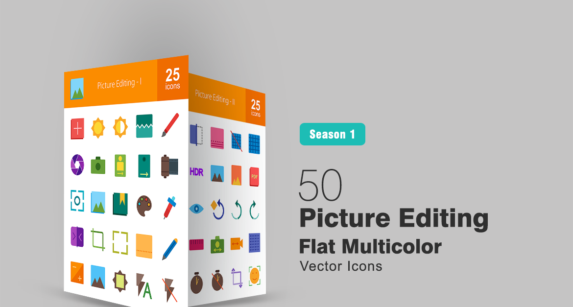 50 Picture Editing Flat Multicolor Icon Set - TemplateMonster