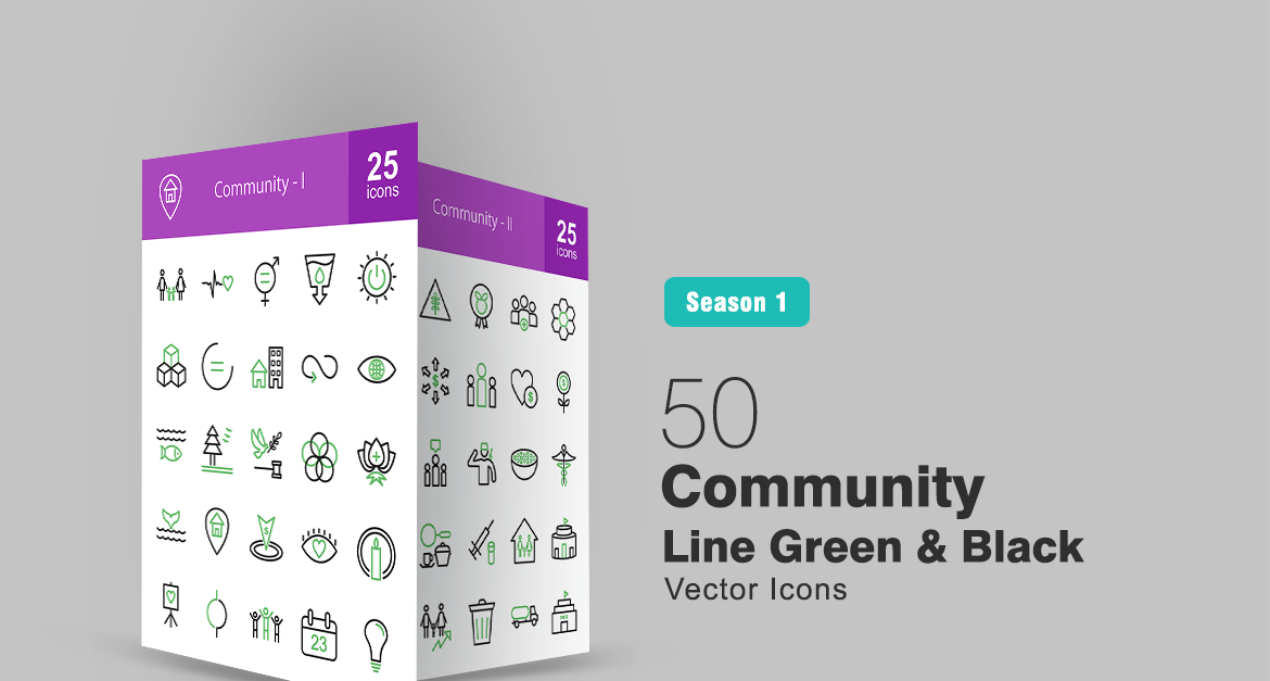 50 Community Line Green & Black Icon Set - TemplateMonster