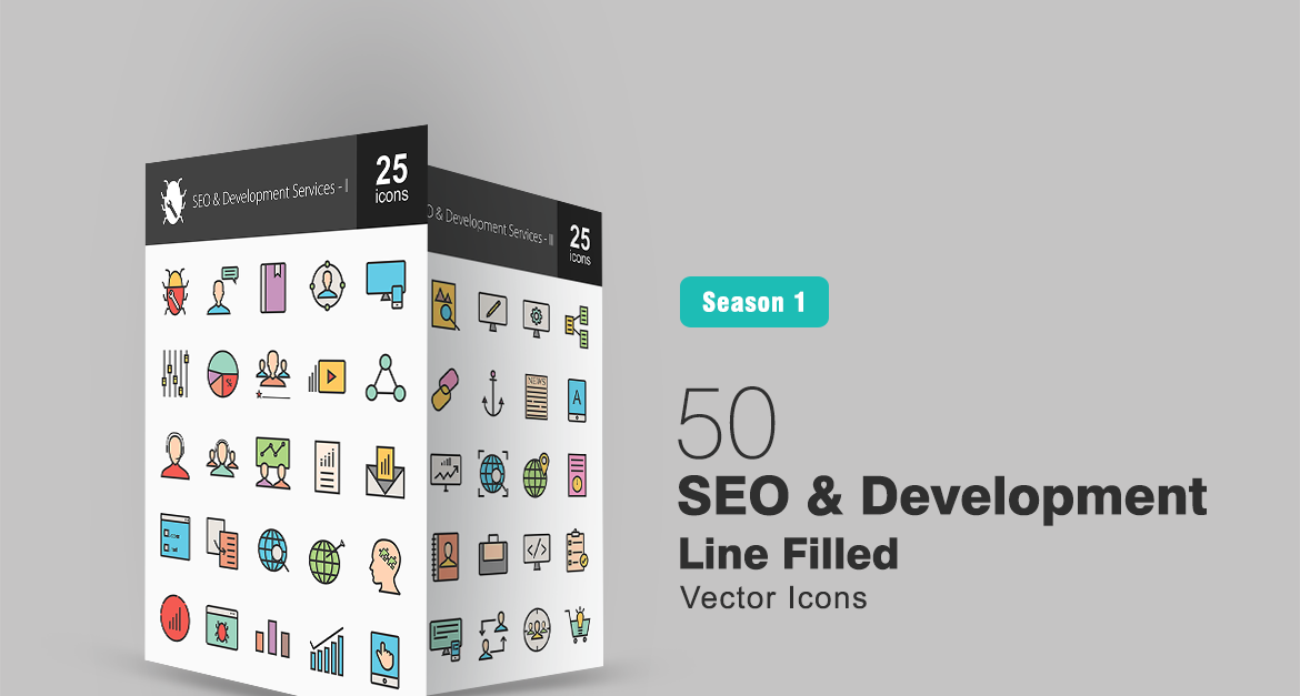 50 SEO & Development Filled Line Icon Set - TemplateMonster