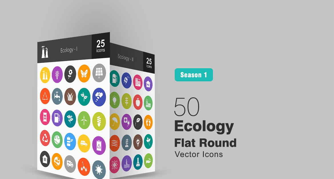 50 Ecology Flat Round Icon Set #93215 - TemplateMonster