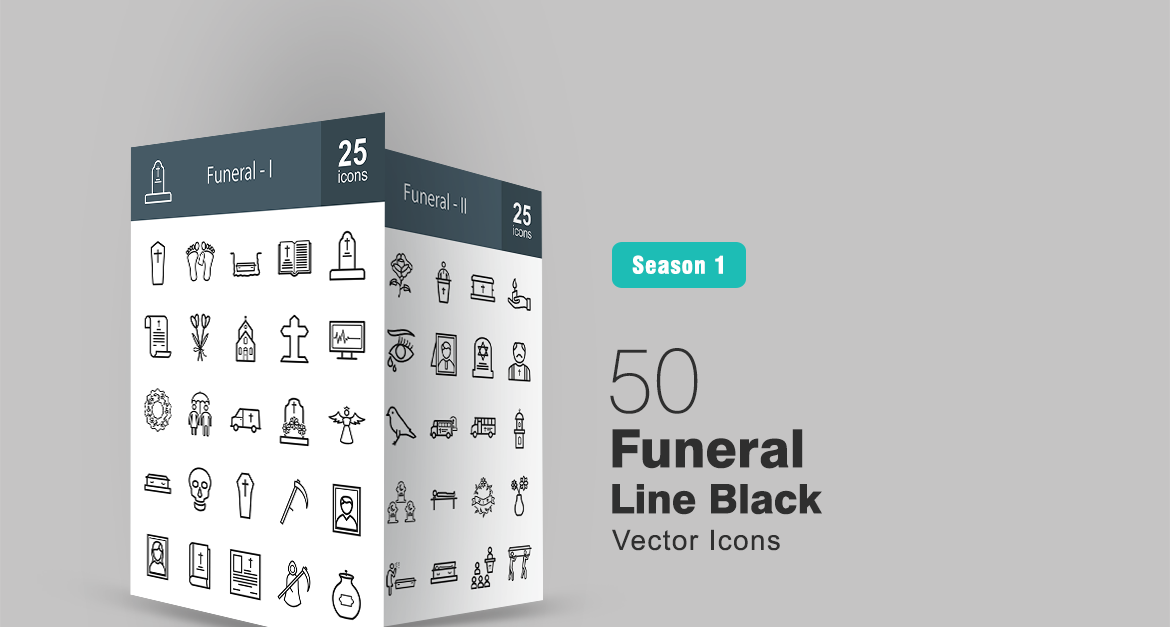 50 Funeral Line Icon Set #93598 - TemplateMonster