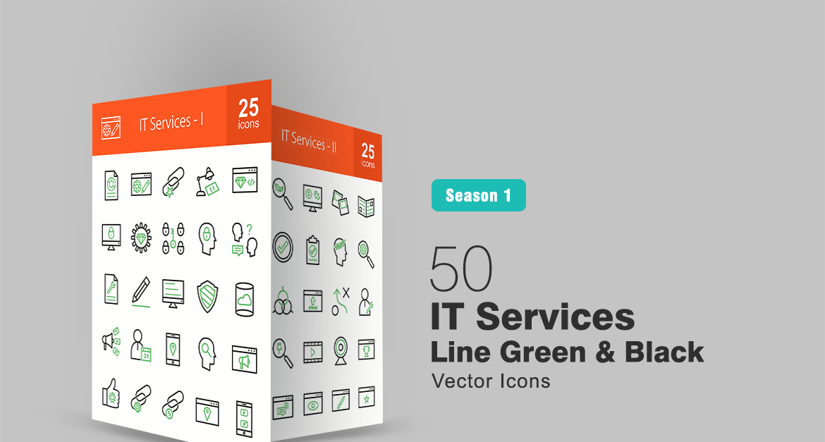 50 IT Services Line Green & Black Icon Set - TemplateMonster