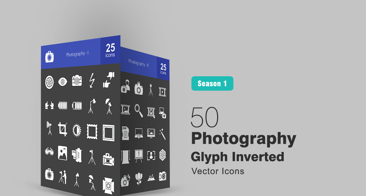 50 Photography Glyph Inverted Icon Set - TemplateMonster