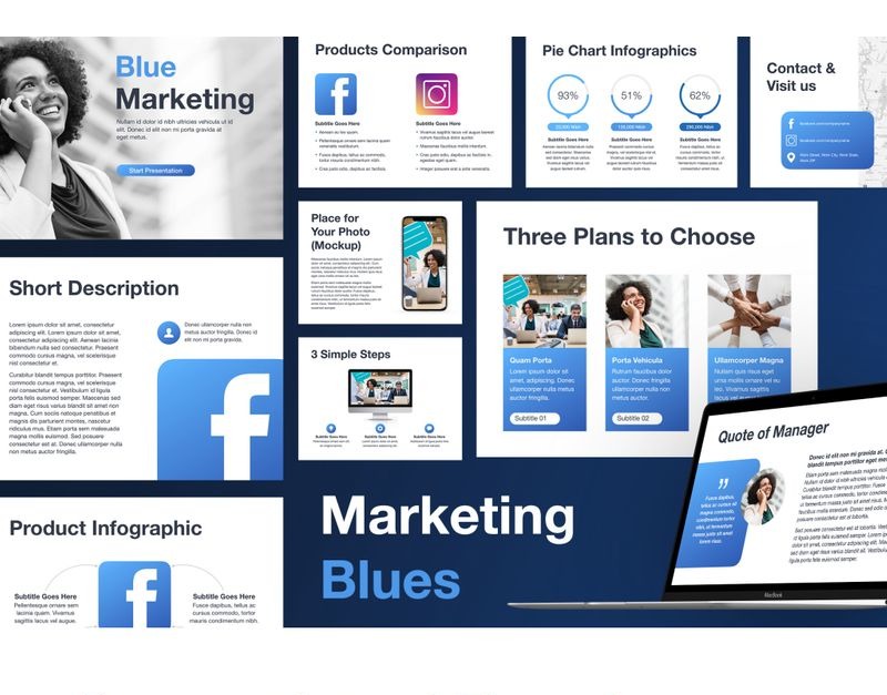 Marketing Blues PowerPoint template #93888 - TemplateMonster