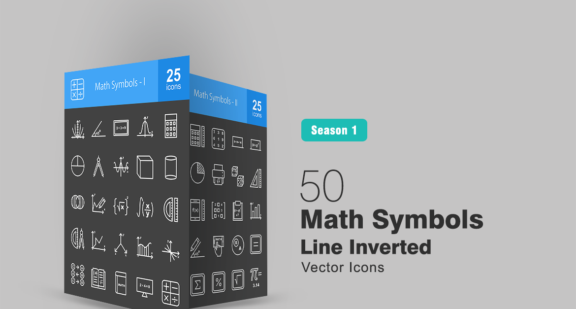 50 Math Symbols Line Inverted Icon Set - TemplateMonster
