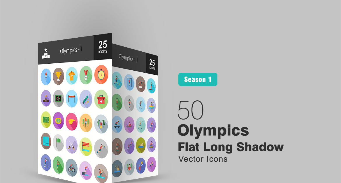50 Olympics Flat Long Shadow Icon Set - TemplateMonster