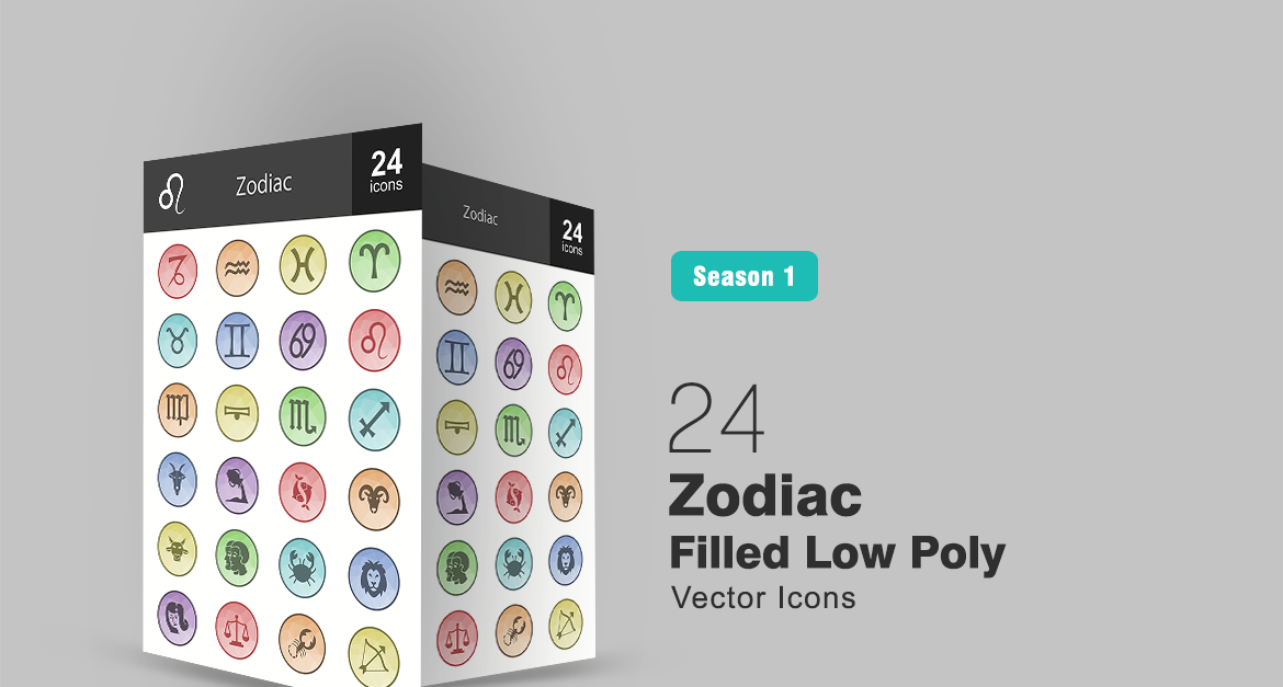 24 zodiaco lleno de Low Poly conjunto de iconos