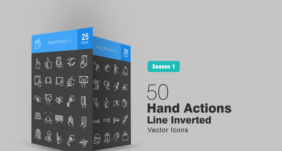 50 Hand Actions Line Inverted Icon Set - TemplateMonster