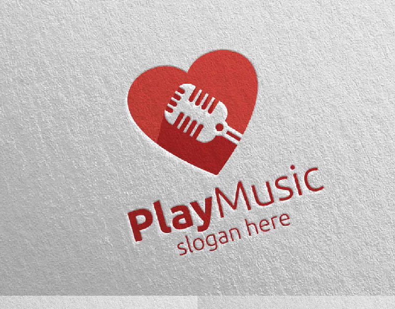 Music with Love and Microphone Concept 59 Logo Template
